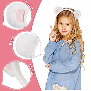 SOLUSTRE Bear Ears Headband Cloth Bear Face Wash Headband Adorable Head Wear for Women and Kids, White