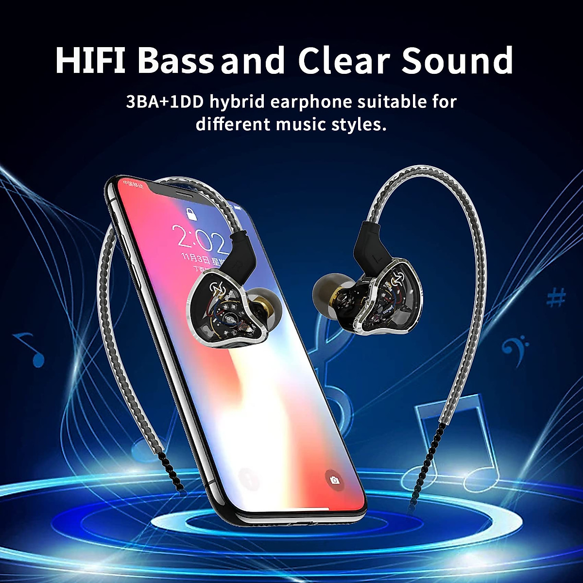 CCZ Warrior Stage in Ears Monitors Wired Earbuds with 3BA 1DD Hybrid Drivers, Noise Isolating in Ear Earphones Headphones with High Fidelity Clear Sound for Singer, Studio, Live Band, Gaming, Chatting