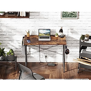 COTUBLR 31 Inch Computer Desk, Home Office Desk, Simple Modern Small Desk for Bedroom, Writing Desk with Storage Bag, Study Table for Students, Rustic Brown