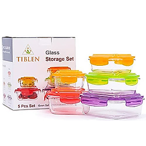 TIBLEN 10 Pcs Glass Food Storage Containers - Airtight & Leakproof Lunch Boxes with Snap Lock Lids - Meal Prep Containers for Kitchen, Home Use - Microwave, Freezer Safe - BPA Free Food Storage