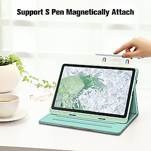 Fintie Case for Samsung Galaxy Tab S6 Lite 10.4 Inch 2024/2022/2020 with S Pen Holder, Multi-Angle Viewing Soft TPU Back Cover with Pocket Auto Wake/Sleep, Emerald Marble