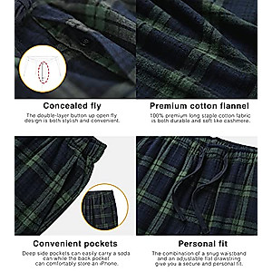 LAPASA Men's Pajama Pants 100% Cotton Flannel Plaid Lounge Soft Warm Sleepwear Pants PJ Bottoms Drawstring and Pockets M39 Medium (Flannel) Green+navy