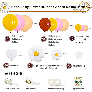 Daisy Balloon Garland Arch Kit Macaron Pink Nude Lemon Yellow White Heart Balloons with Flower Clips for Boho Daisy Birthday Baby Shower Wedding Decorations Groovy Party Supplies