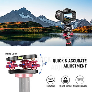 NEEWER Tripod Head Leveling Base Camera Leveler, Aircraft Grade Aluminum Alloy 3 Axis Tri Wheel Head, 3/8” Thread, -5° Precise Angle Adjustment for Macro Panoramic Photography, LP64