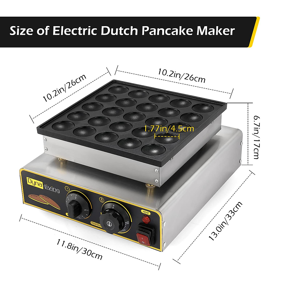 Dyna-Living Mini Pancake Maker 25pcs Dutch Pancake Baker Maker Commercial Electric Dorayaki Maker Non-stick Waffle Pancake Maker for Home Kitchen 950W 110V