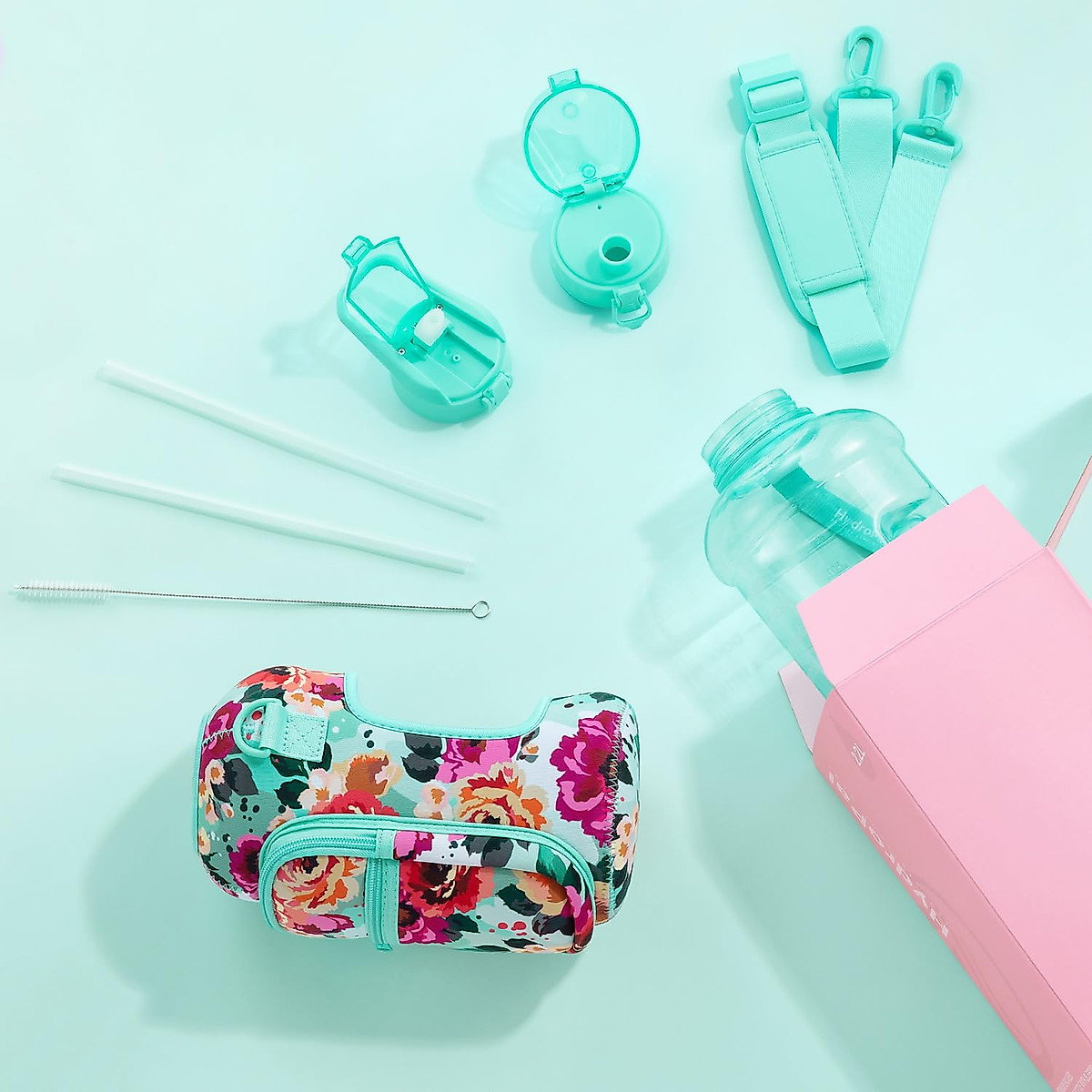 Gedux Half Gallon Water Bottle with Storage Sleeve, 74oz Large Water Bottle with 2 Lids(Straw Lid and Chug Lid), Big Sports Water Jug for Gym with Strap, BPA-Free Drink Container with Handle