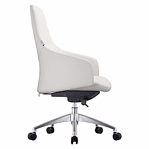 LeisureMod Celeste Mid-Century Modern Conference Office Chair in Upholstered Faux Leather and Iron Frame with Swivel and Tilt (White)