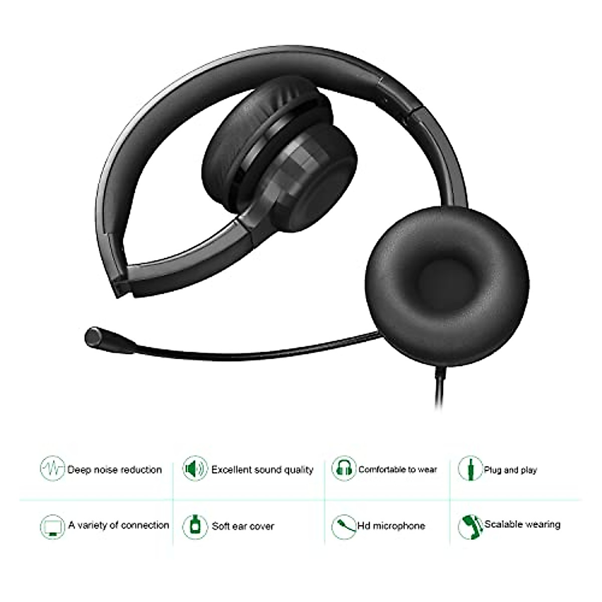 Anivia Stereo Computer Headset with Noise Cancelling Microphone for PC Office Phone Laptop - On-Ear Wired Headphones with Microphone, 3.5mm Audio Jack for PS4 PS5 Xbox, A7plus Black