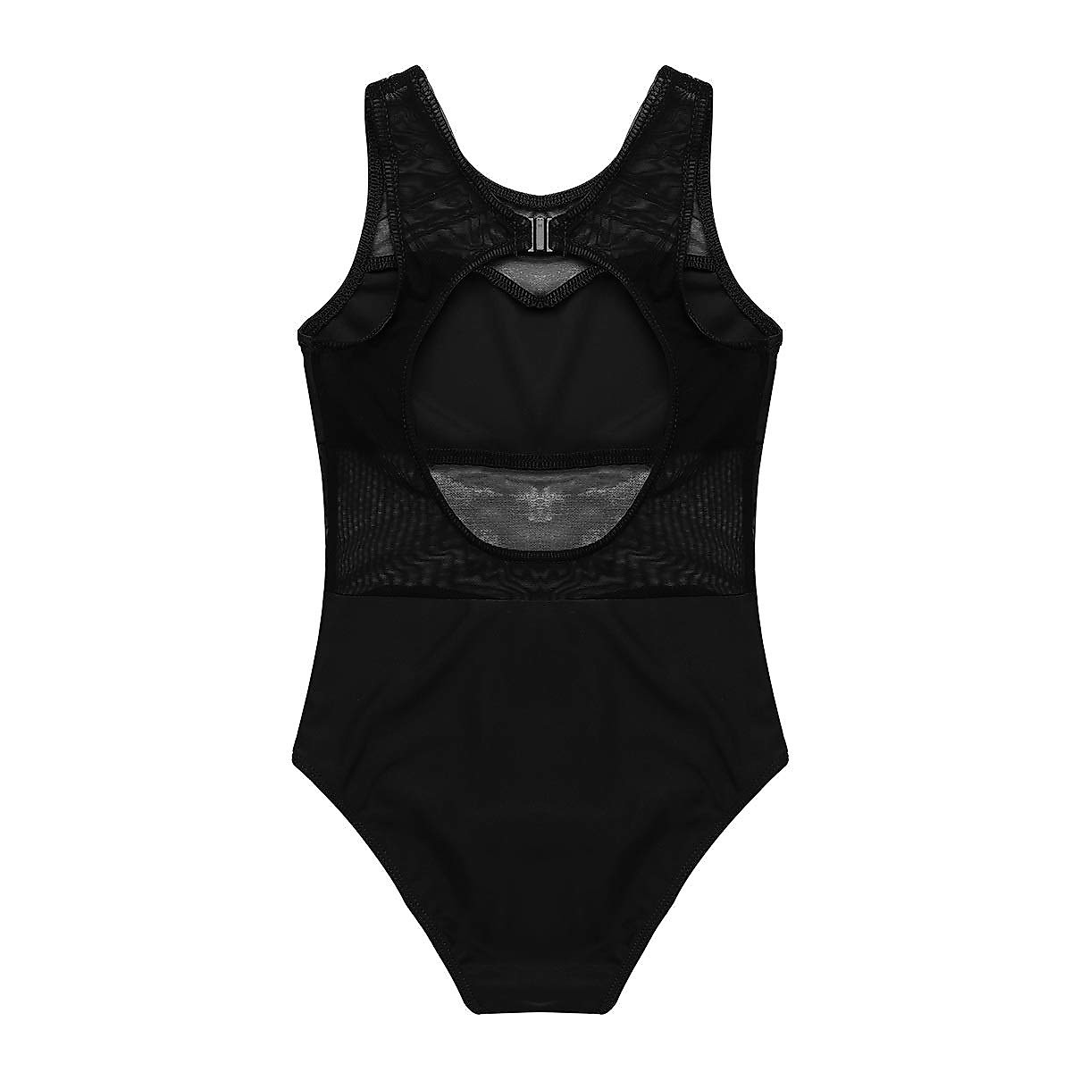 Yeeye Big Girls Mesh Splice Keyhole Cutout Clasp Back Ballet Dance Leotard Dancewear Athletic Tank Tops Black 14