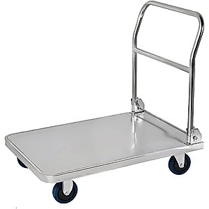 Hand cart Stainless Steel Platform Truck Foldable Handle Thicken Panel for Luggage Tools Appliances Transport High Bearing Capacity Push Cart carts with Wheels (Color : 201, Size : 60 * 100)