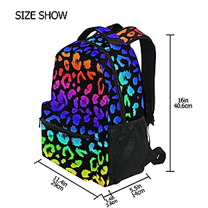 ALAZA Rainbow Leopard Cheetah Print Animal Backpack Purse with Multiple Pockets Name Card Personalized Travel Laptop School Book Bag, Size S/16 inch