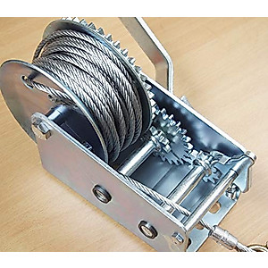 2000LB H.D. Hand Winch Dual Gear Steel Cable ATV Towing Trailer Boat (1)