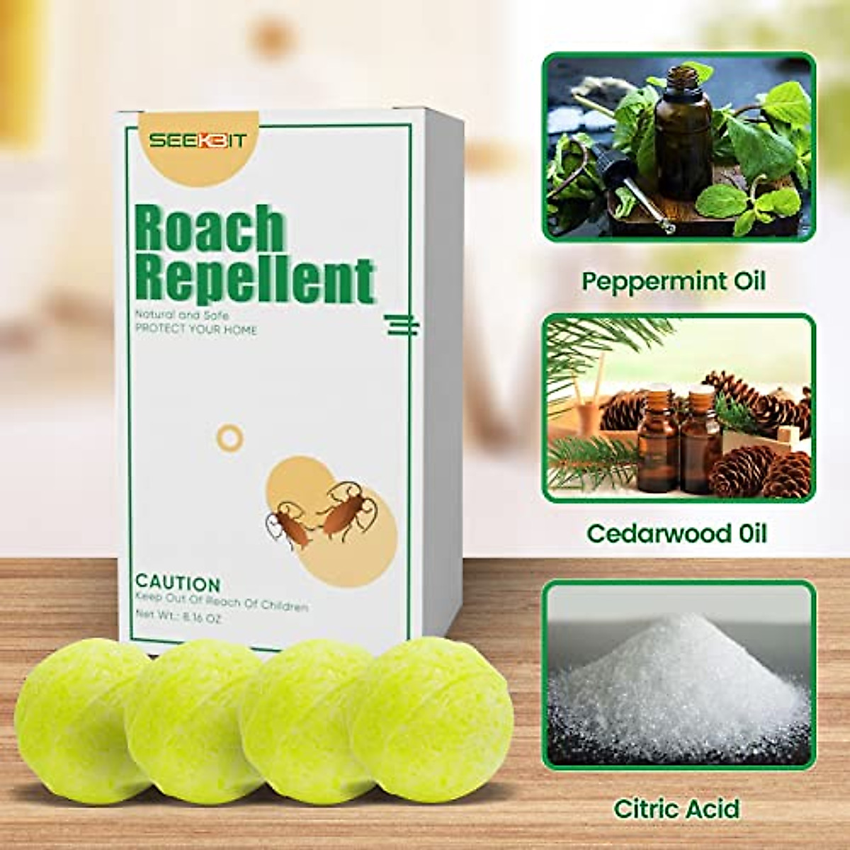 SEEKBIT Cockroach Repellent, Natural Roach Repellent, Repels Ant, Spider, Insect Rodent Repellent, Keep Roach Away from Car, Closet, Attic Pack of 8