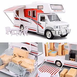 BDTCTK 1:28 Scale DIY Luxury Motorhome DIE-CAST Car Model, Zinc Alloy Die-Cast Pull Back Vehicles Kid Toys for Boy Girl Gift (Red)