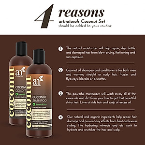 artnaturals Coconut-Lime Shampoo and Conditioner Set – (2 x 16 Fl Oz / 473ml) - Professional Deep Hydrating Moisturizing For Curly Fine Oily Dry Damaged and Color Treated Hair – Natural, Sulfate Free