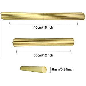 Fartime 12 Inch Long and 16 Inch Long Natural Blank Round Unfinished Bamboo Dowel Rods Craft Sticks Craft Projects,60 Pieces(0.24 Inch Diameter)