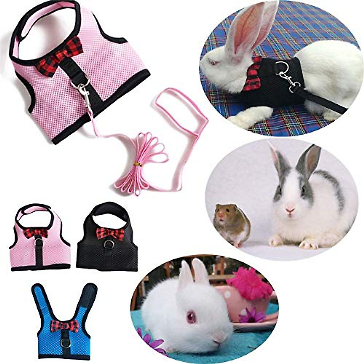 sonicbee Multipurpose Rabbits Hamster Vest Harness with Leash Bunny Mesh Chest Strap Harnesses Ferret Guinea Pig Small Animals Pet Accessories (L, Blue)