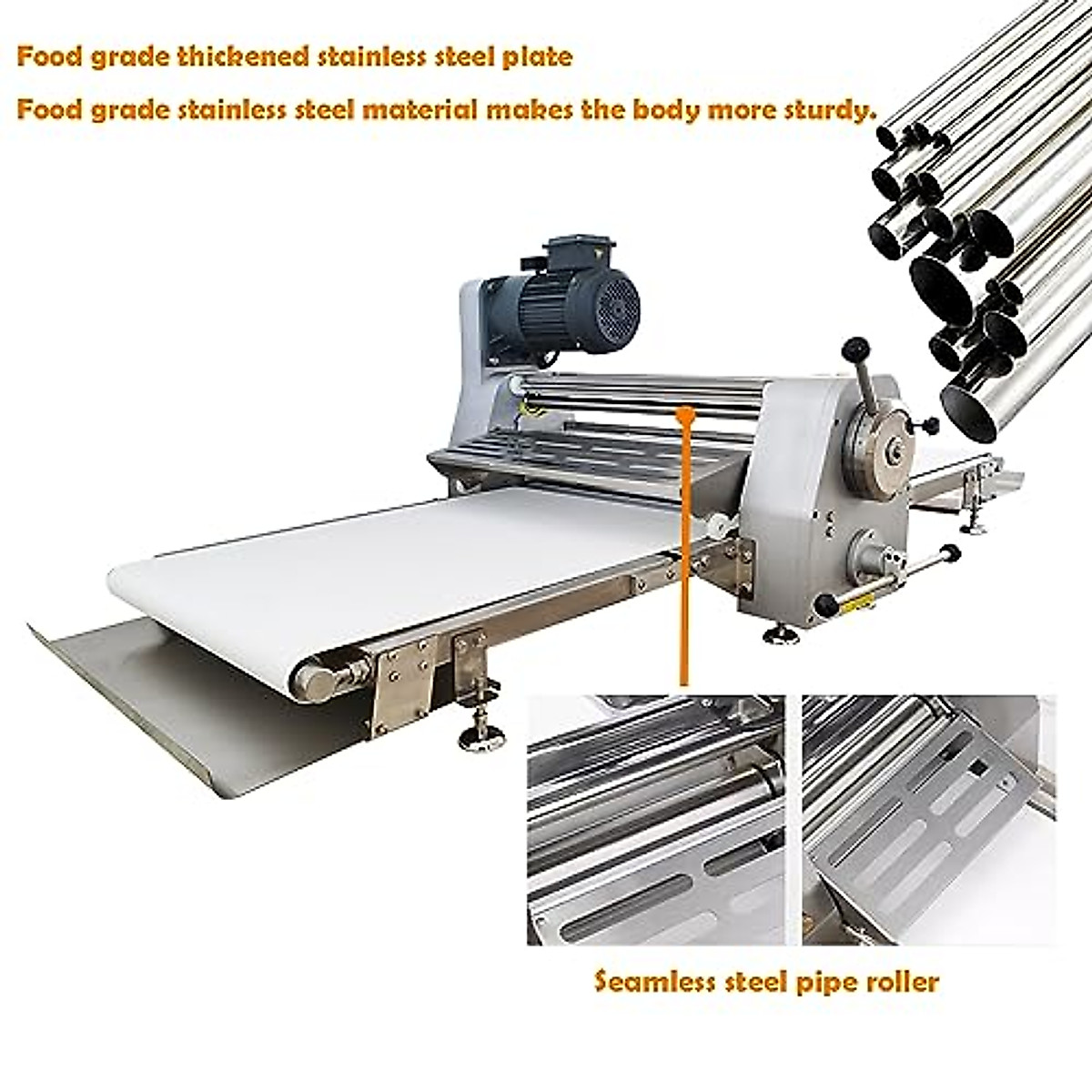 INTSUPERMAI Dough Sheeter Reversible Commercial Dough Roller Machine 70.9"×19.7" Belt Fondant Sheeter Flattener Pastry Pizza Noodle Press Machine Two-way Rollers 110V