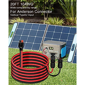 20FT 10AWG Solar Panel Extension Cable Fit for Anderson Adapter and Solar Connector, Solar Panel Charging Cable with Female and Male Weatherproof Connectors Fit for Anderson Generator Power Station