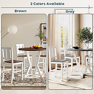 Bellemave Counter Height Round Dining Table Set for 4 High Top Kitchen Table and Chairs 5-Piece Small Wood Dining Room Sets for Apartment, Tall Round Dinette Set for 4, Brown