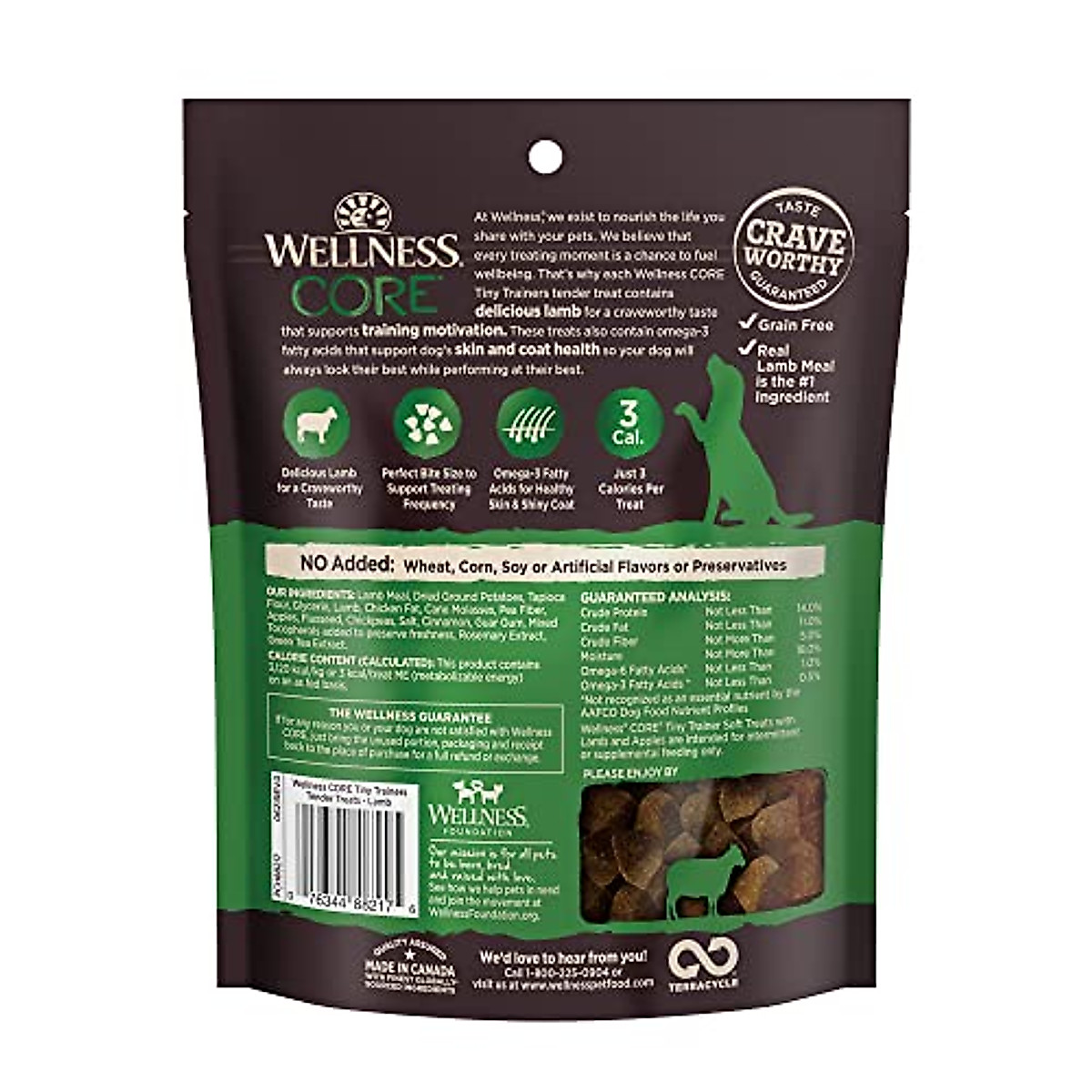 Wellness CORE Soft Tiny Trainers (Previously Petite Treats), Natural Grain-Free Dog Treats for Training, Made with Real Meat, No Artificial Flavors (Lamb & Apple, 6 Ounce Bag)