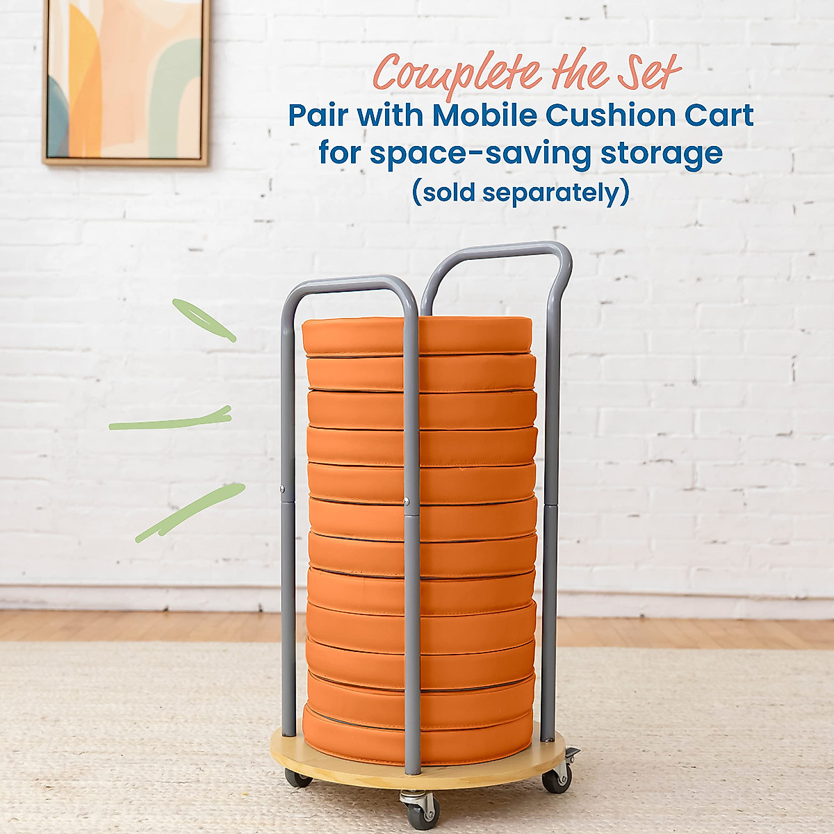 ECR4Kids SoftZone Floor Cushions with Handles, 2" Deluxe Foam, Round, Orange, (6-Pack)