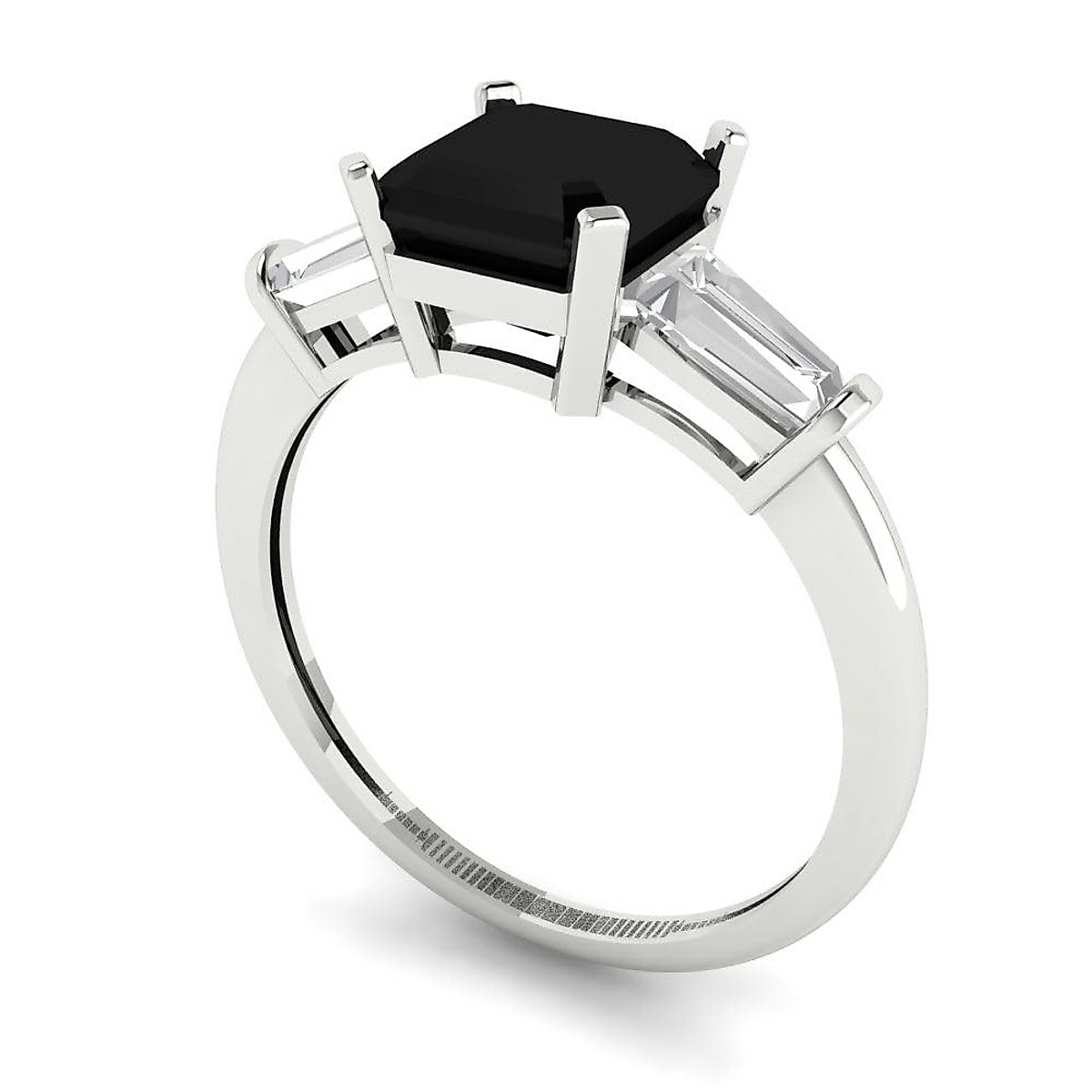 1.62 ct Sq Emerald cut 3 stone Solitaire Natural Black Onyx Engagement Promise Anniversary Bridal Ring 18K White Gold 3.5