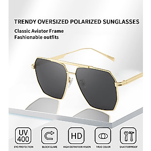 Dollger Oversized Square Sunglasses for Women Men Trendy Big Polarized Aviator Shades Retro Large Sun Glasses Black