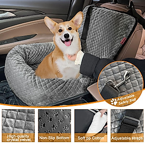 Sephyroth Dog Car Seat for Small/Medium Dogs,Dog Car Bed Washable Pet Travel Safety Car Seat,Super Soft Safe Removable Puppy Car Seat,Fits for All Cars(Gray)