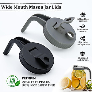 Dexspoeny 2Pcs Mason Jar Lids with Handle Reusable Lids for Mason Jars Plastic Wide Mouth Mason Jar Lids with Pour Spout and Flip Cap Easy Pouring Spout for Drinking & Food Storage