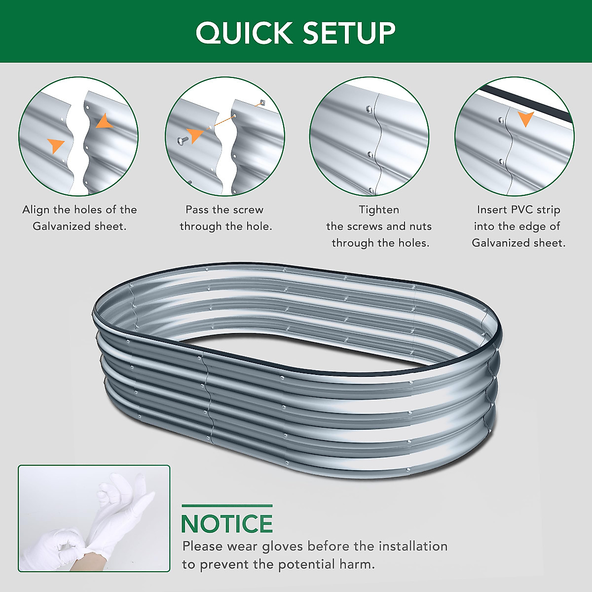 EZIOSS Raised Garden Bed -4×2×1ft Galvanized Planter Box for Outdoor Gardening and Planting, Ideal for Vegetables and Plants