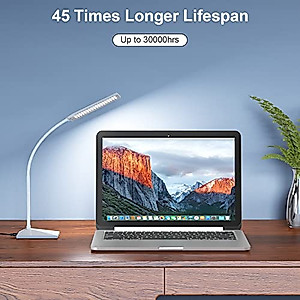 MONGERY LED Desk Lamp, Eye-Caring Table Lamps with USB Charging Port,7 Brightness Levels & 5 Color Modes,Touch Control and Memory Function,7W Flexible Gooseneck Reading Lamp for Home Office, White