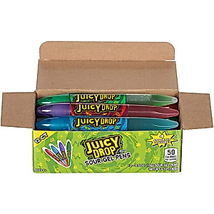 Juicy Drop Sour Gel Pen Candy Variety Pack, 12 Count (Pack of 1) - Assorted Fruity Flavors Sour Candy - Ideal for Kids Parties, Birthdays & Celebrations - Individually Wrapped, Fun Sour Gel Candy