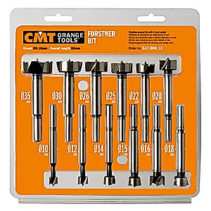 CMT 537.000.12 12-Piece Forstner Bit set, 10-12-14-15-16-18-20-22-25-26-30-35mm Diameters, 8-10mm Shank