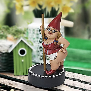 Outdoor Indoor Dance Garden Gnome Statue, Pole Dance Garden Gnome Collectible Figurine, Resin Cartoon Pole Dancing Lady Sculpture Ornament for Patio Garden Yard