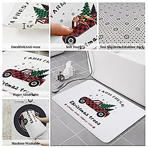 Kitchen Mat Rug Set of 2 Farm Fresh Christmas Tree,Red Buffalo Plaid Truck Runner Rug Anti-Fatigue Comfort Memory Foam Standing Mat Non-Slip Floor Door Mat for Bathroom Bedroom 20x32in+20x47in