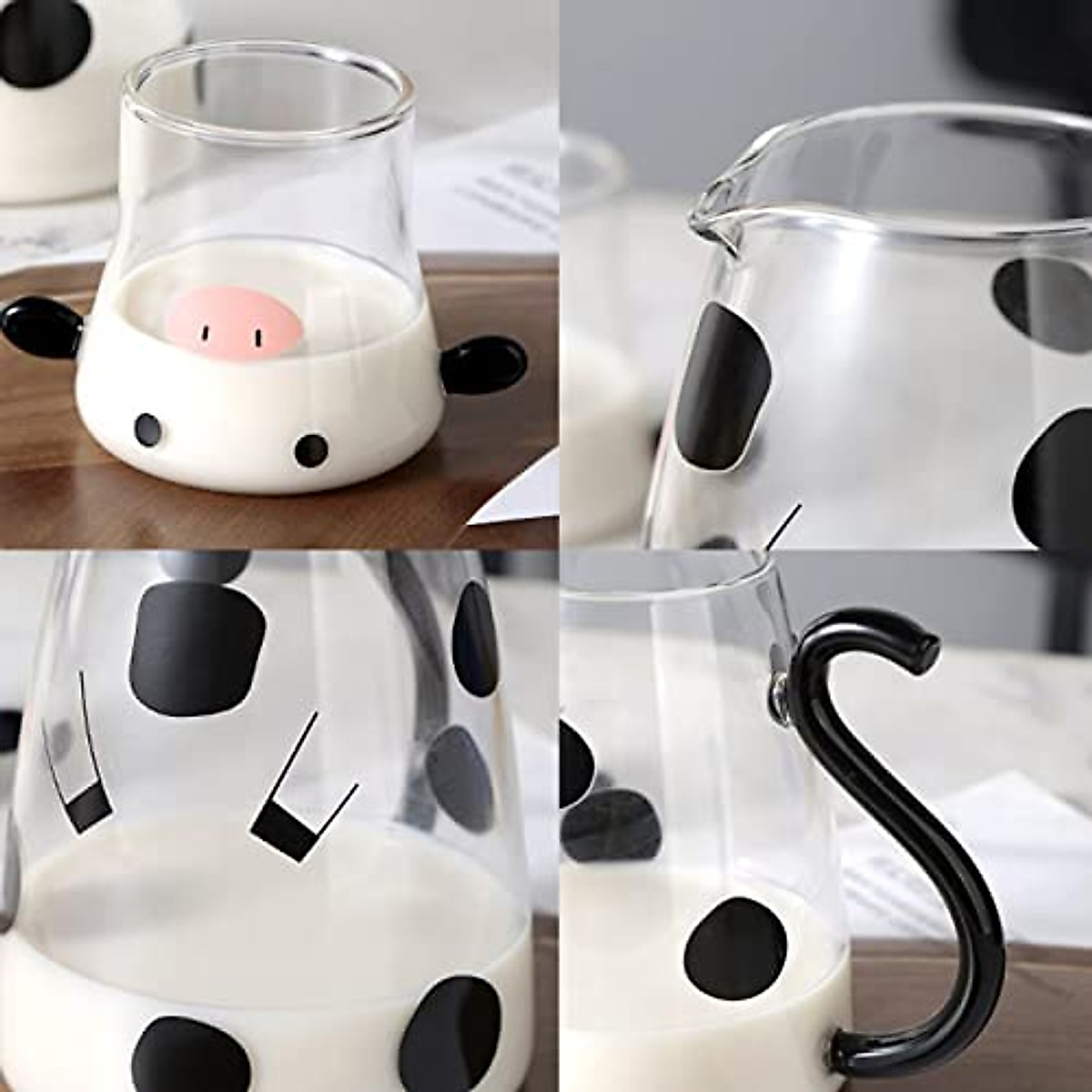 WELTAZ Carafe With Cupwater Carafe Cith Glass Cup For Nightstand 1 Set 550ml Cow cup, Bedside Water Carafe And Glass Set, Cow Tumbler Transparent