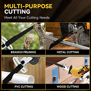 Cordless Reciprocating Saw for DeWalt 20V Battery, Brushless Power Recipro Saw, 3500SPM Variable Speed, 4 Saw Blades with Carry Case for Wood/Metal/PVC Cutting, Bare Tool