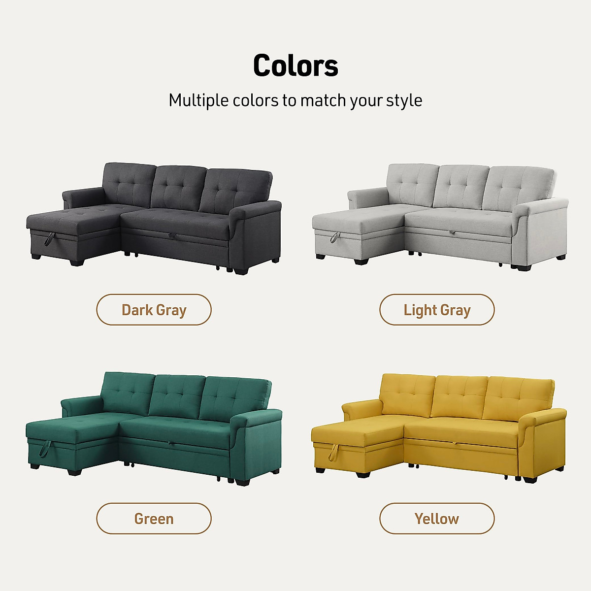 Lilola Home Lucca Dark Gray Linen Reversible Sleeper Sectional Sofa with Storage Chaise