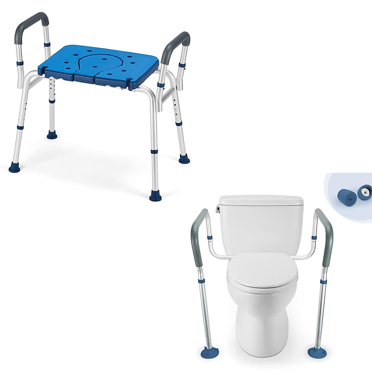 GreenChief 2 in 1 Heavy Duty Shower Chair 700lbs, Bariatric Bath Bench with Cutout Seat & GreenChief Toilet Safety Rail, Medical Bathroom Safety Frame for Elderly, Handicap and Disabled