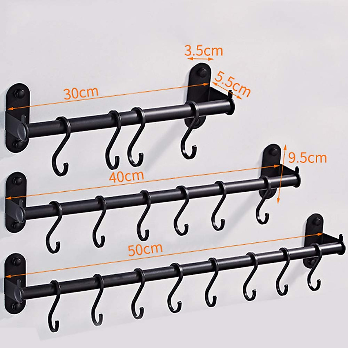 Pan Rack Storage Holder Organizer Utensil Wall Mounted Pot Modern Bar Aluminum Cabinet Shelf Hardware Punched Hanging Rail Kitchen Hanger(6 Hooks)