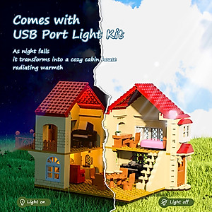 Tenhorses Cabin House Building Set, Cozy Log Country Home with Lighting Kit, Home Decor Creative DIY Birthday Toy Gifts for Girls or Adults (692pcs)