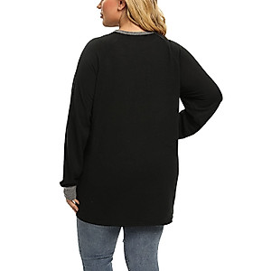Plus Size Sweatshirts for Women, Long Sleeve Fall Crewneck Tunic Tops with Pockets for Leggings Black 3X