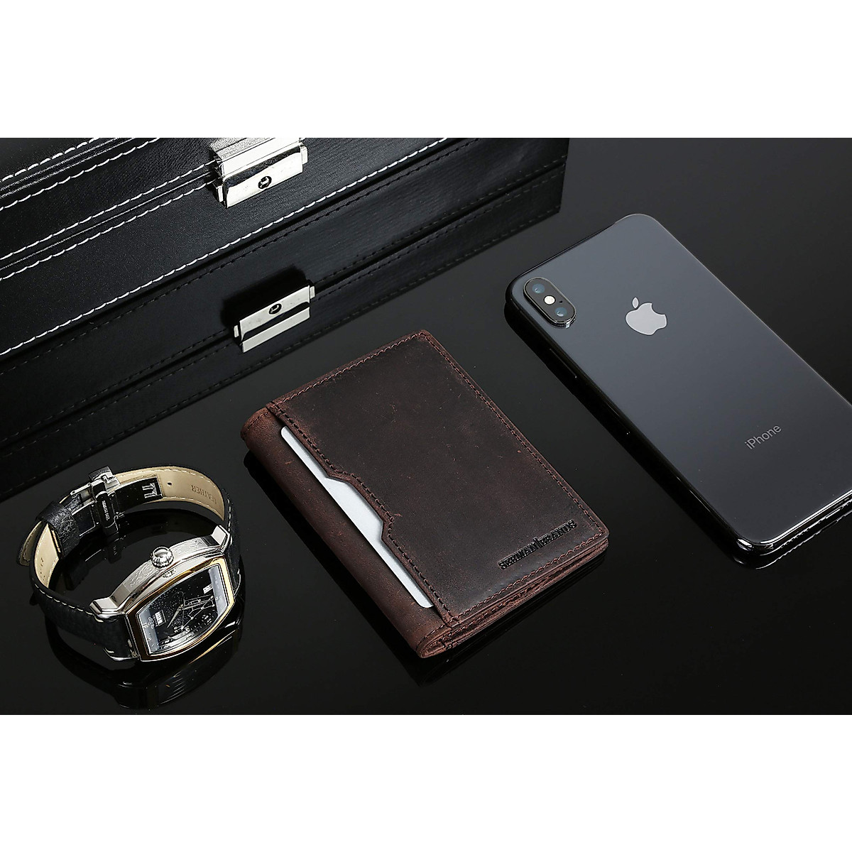 SERMAN BRANDS Wallets for Men Slim Mens leather RFID Blocking Minimalist Card Front Pocket Bifold Travel Thin (Texas Brown 5.S)