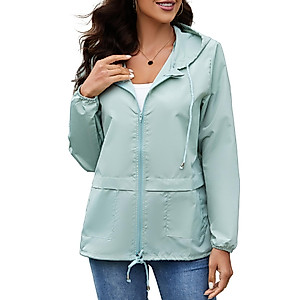Zcfire Summer Thin Jackets Waterproof Raincoat Lightweight Breathable Rain Jacket Hooded Rain Coat Outdoor Light Green XL