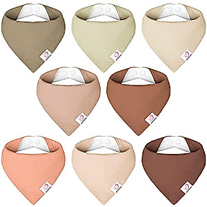 Bearmoss Muslin Baby Drooling Bibs 8 Pack, 100% Cotton Triangular Bandana Bibs Gift for Baby Girls Boys Teething Drooling (Coconut Mocha)