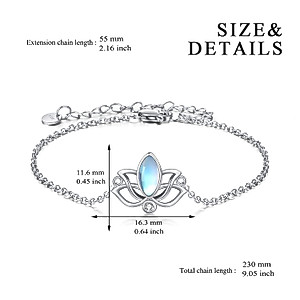 YFN Lotus Bracelets Sterling Silver Moonstone Lotus Flower Adjustable Bracelet Yoga Jewelry Gifts for Women