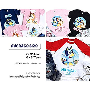 Birthday Iron on Transfer for Family Members Shirts - Blue Dog Print Matching Tees Shirt Silhouette Heat Decal Vinyl Patches Applique for Birthday Party Clothing Decoration Supplies Boy Girl