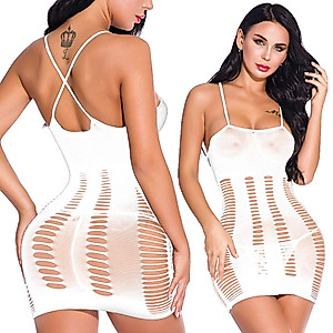 QuneusHot 3pcs Women Lace Trim Dress Camisole Halter Babydoll Lingerie Nightgowns Chemise Nightwear Sleepwear White Set