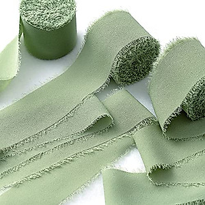 JEDIA Sage Green Ribbon, 3 Rolls Christmas Chiffon Silk Ribbons for Gift Wrapping, 1.5" x 7Yd Ribbon Set for Wedding, Wedding Invitations, Bouquet Wrap, Bridal Bouquets, DIY Crafts
